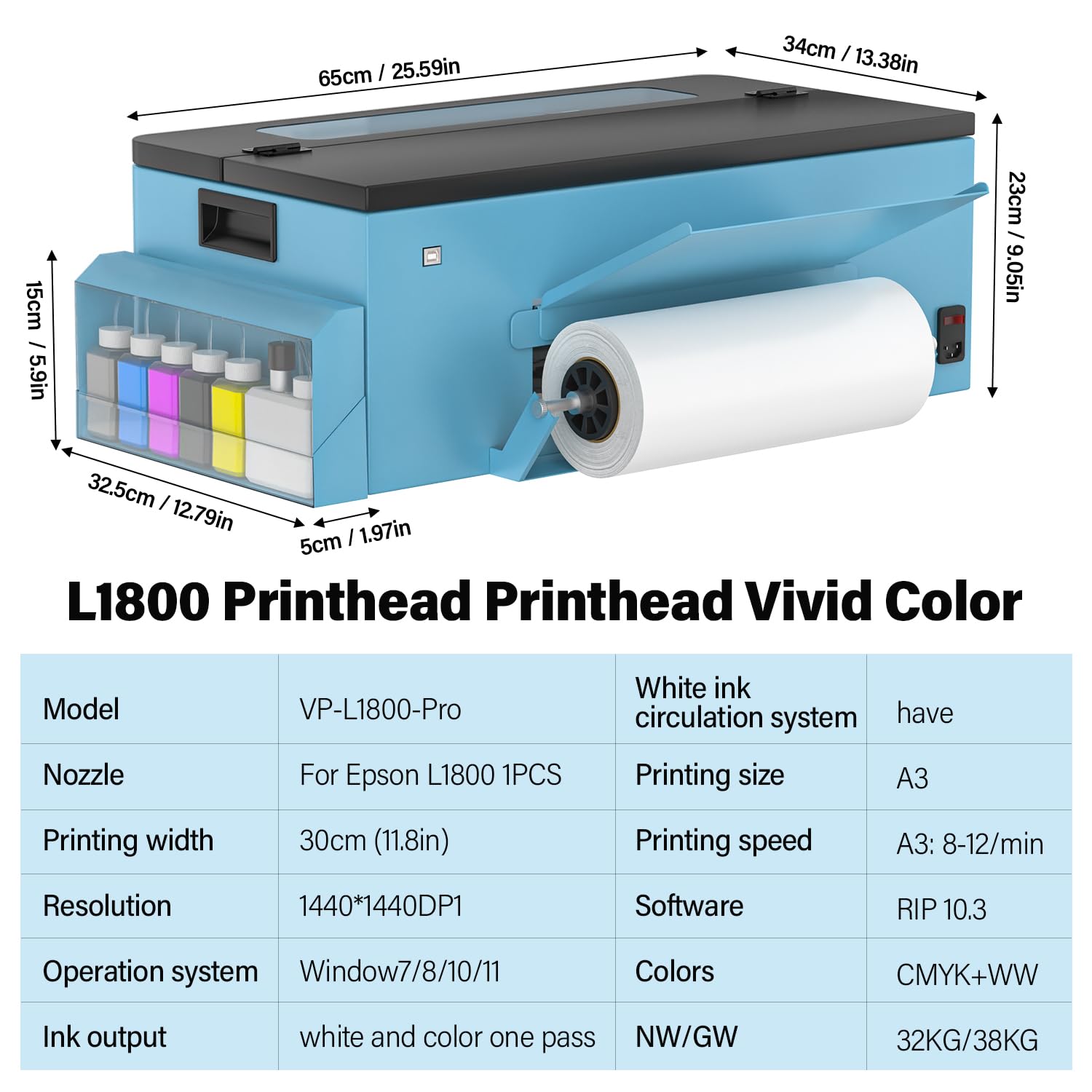 VULYEY L1800 DTF Printer A3 DTF Transfer Printer With Roll Feeder Direct To Film With Built-in ...