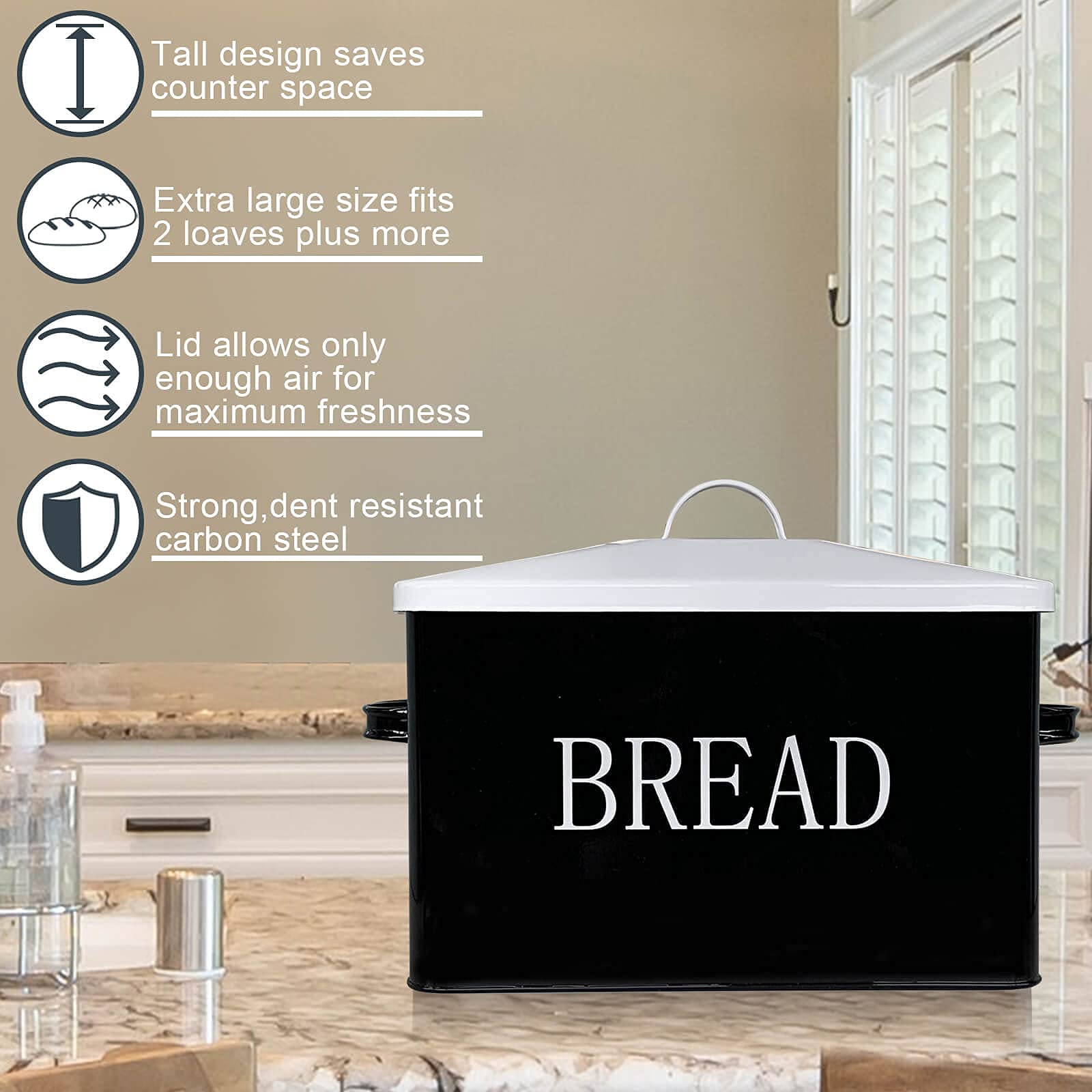 Mua SOTECH Metal Bread Box for Kitchen Countertop black Bread Box With ...