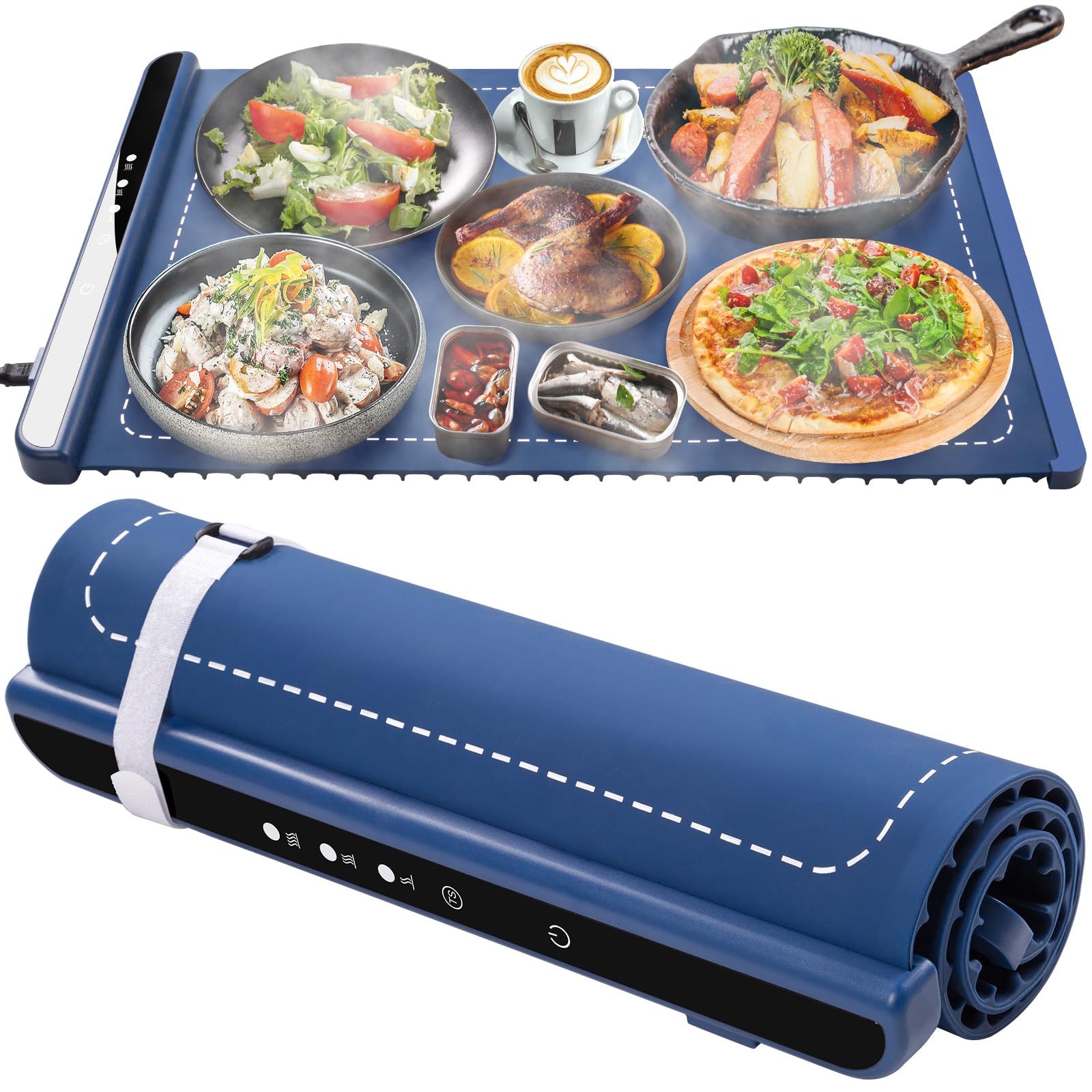 Silicone Electric Warming Tray with 3 Temperature Settings, Rollable ...