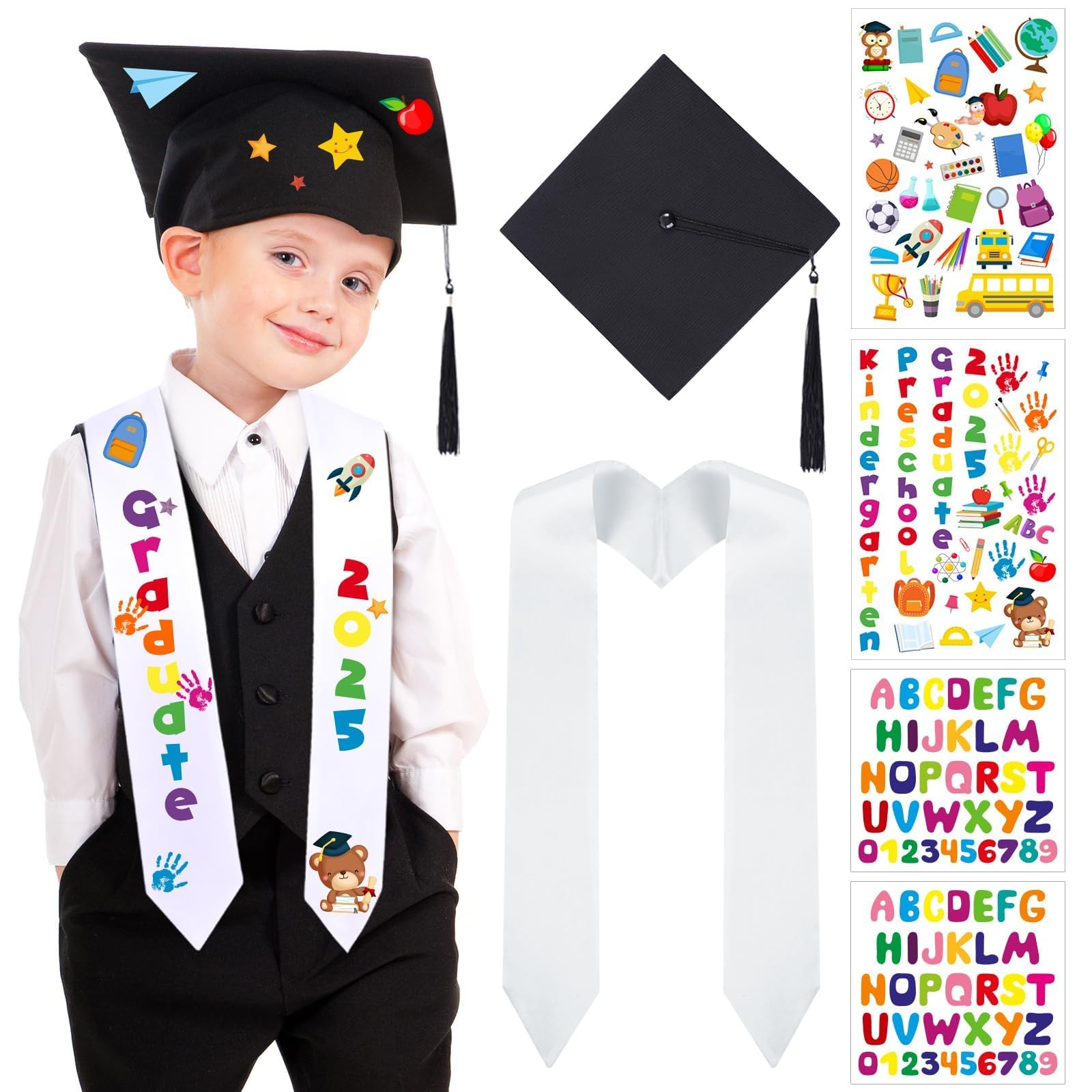 6 Pcs 2025 Preschool Kindergarten Graduation Cap Stole Iron on Letter ...