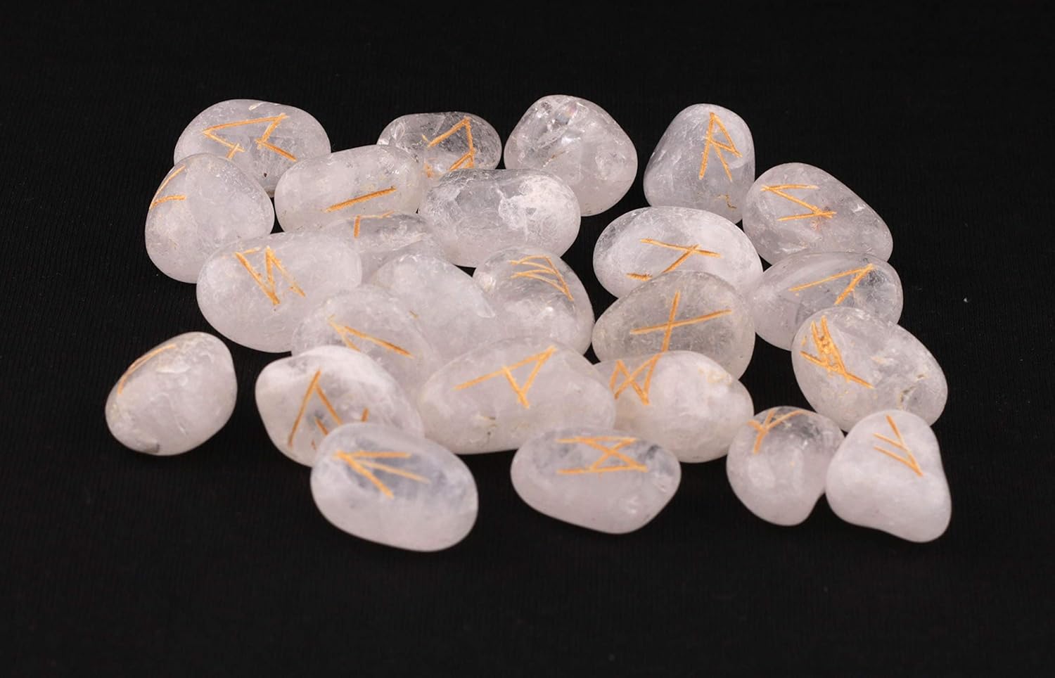 Gemstone Runes with Engraved Lettering and Pouch (Crystal Quartz ...