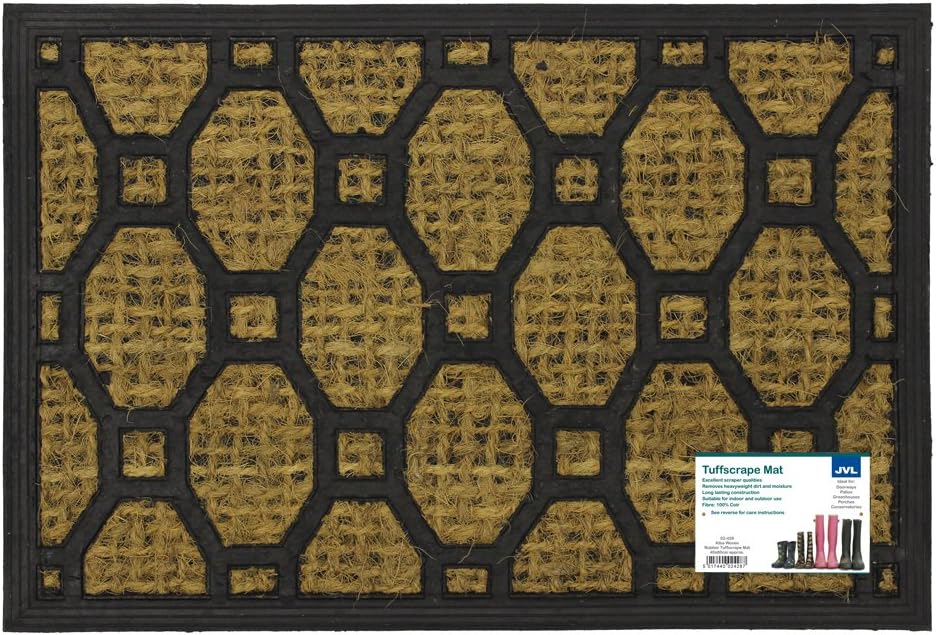 JVL Alba Woven Coir Rubber Entrance Door Mat, Plastic, Brown, 40 x 60 ...