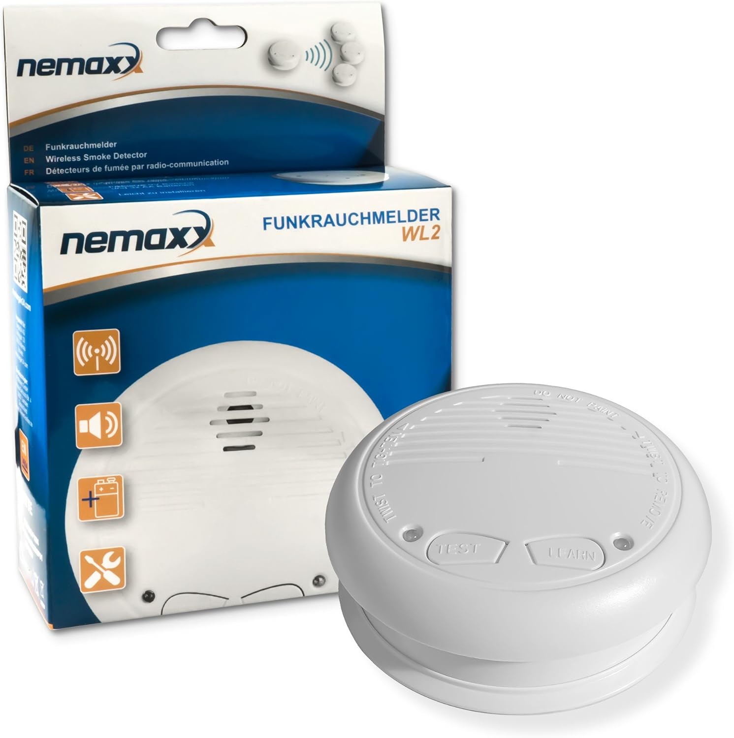 1x Nemaxx WL2 wireless smoke detector smoke detector interconnectable ...