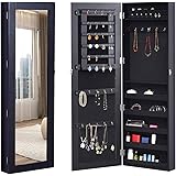 HOMCOM Full Length Mirror Jewelry Cabinet, 6 LEDs Jewelry Cabinet ...