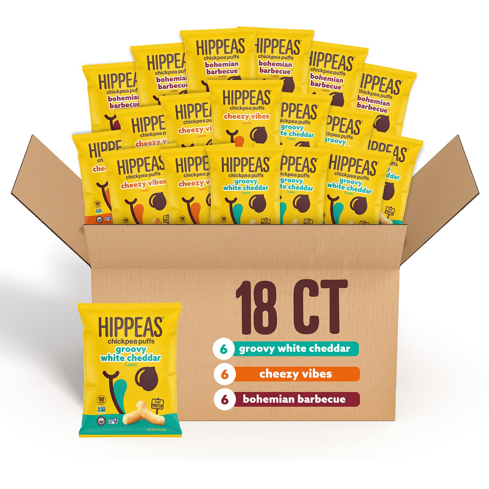 Hippeas Chickpea Puffs, Variety Pack: Groovy White Cheddar, Cheezy ...