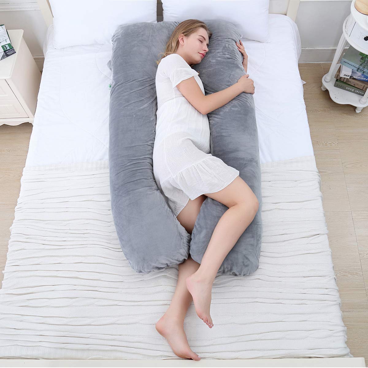 Meiz Full Pregnancy Pillow with Hypoallergenic Velvet Cover - Maternity ...