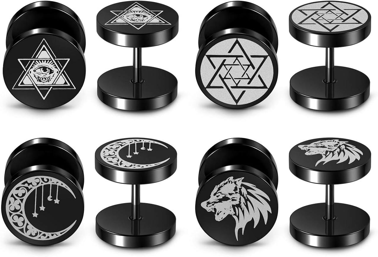 PiercingJak 4 Pairs of False Flesh Tunnels Ear Plugs Stainless Steel ...