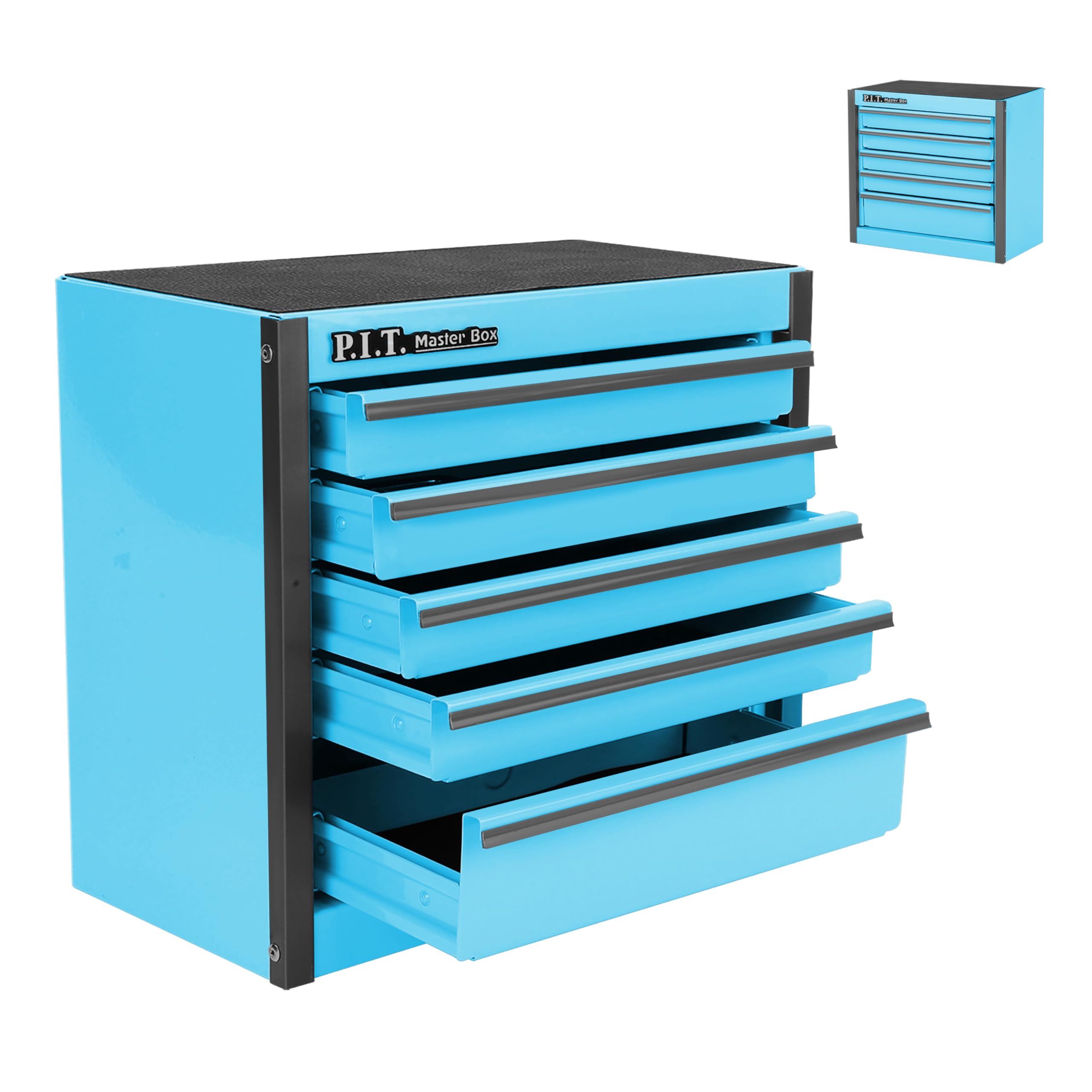 P.I.T. Mini Capri Blue Tool Box, Portable 5-Drawer Micro Roll Cab Steel ...