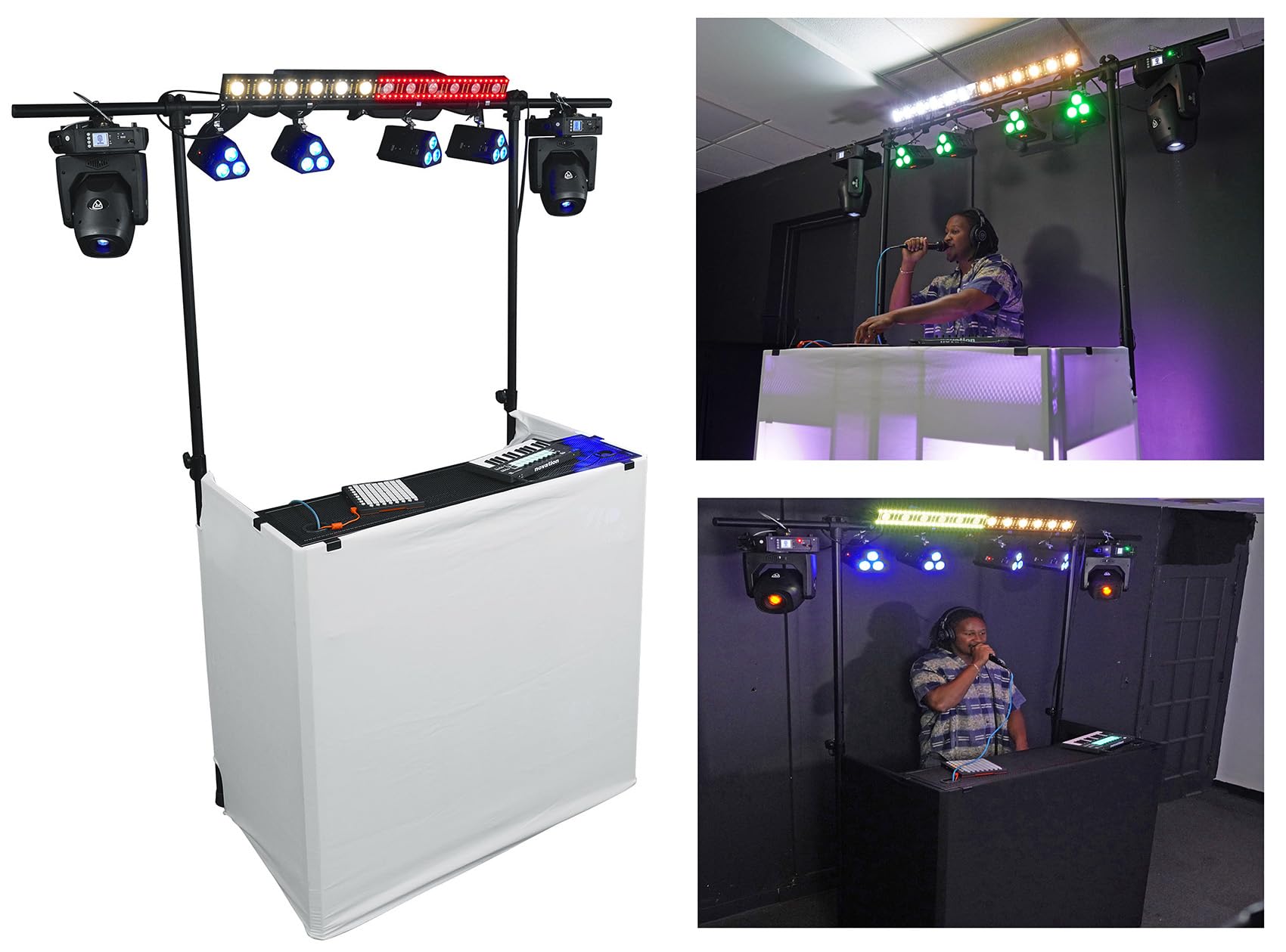 Rockville ROCKBOOTH TRUSS DJ Booth With Facade, 2-Tier Tables, Truss ...