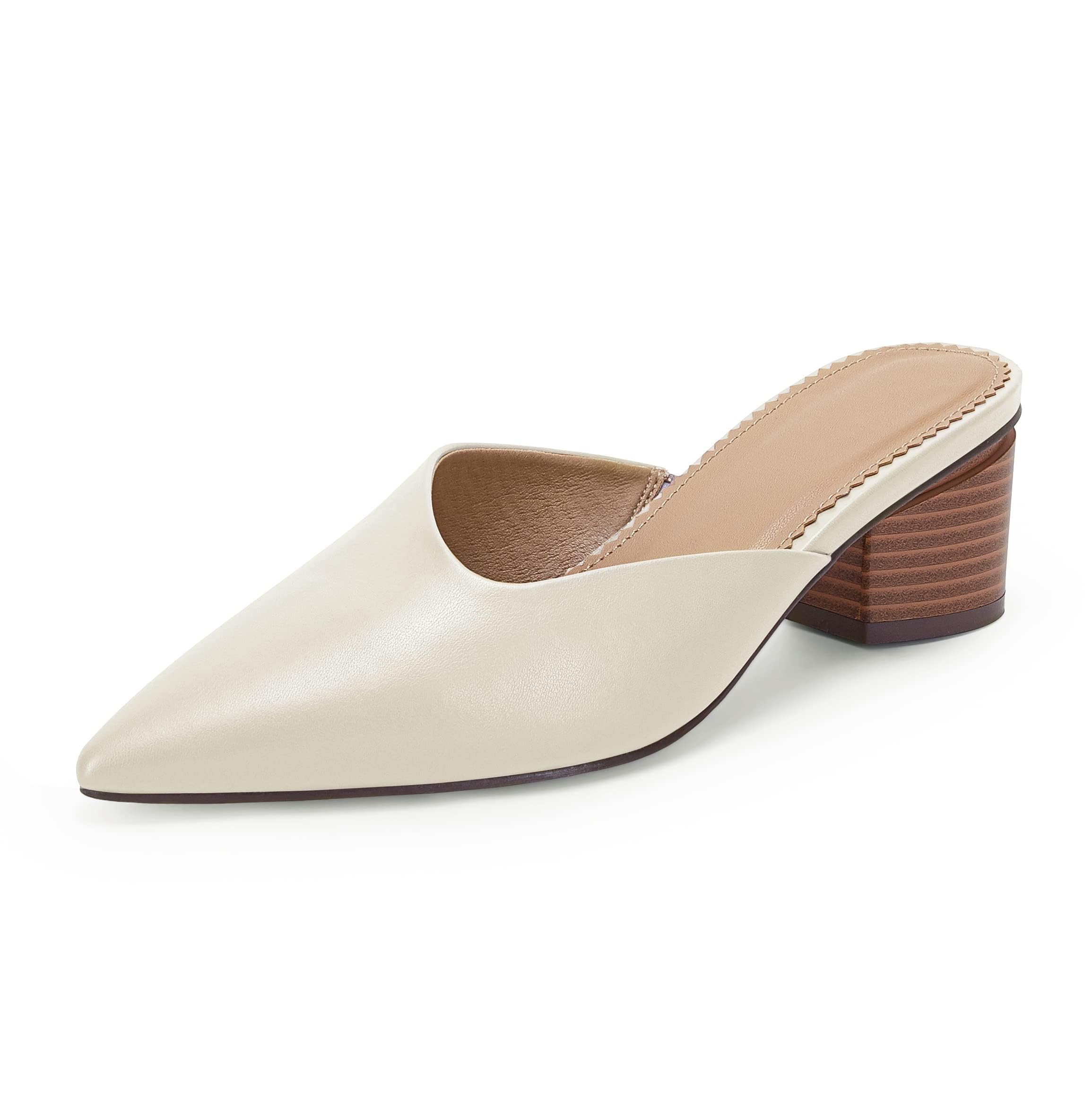 Coutgo Womens Pointed Toe V Cut Mules Chunky Block Heels Slip On Clogs ...