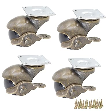 Casoter 1.5 Inch Furniture Caster Wheels w/Side Brake Small Ball Wheel ...