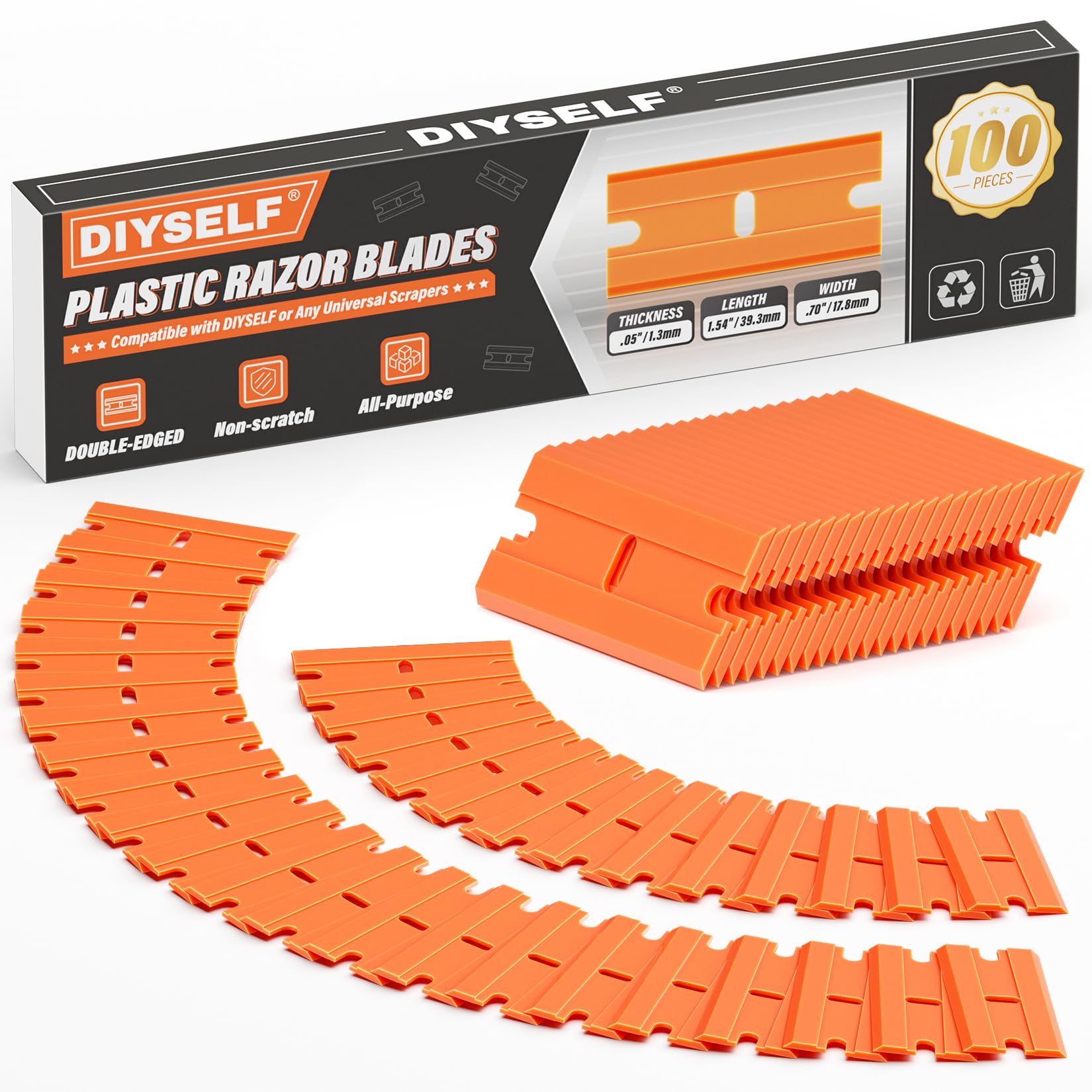 DIYSELF 100 Pack Plastic Razor Blades, Blade Refill for Plastic Razor ...