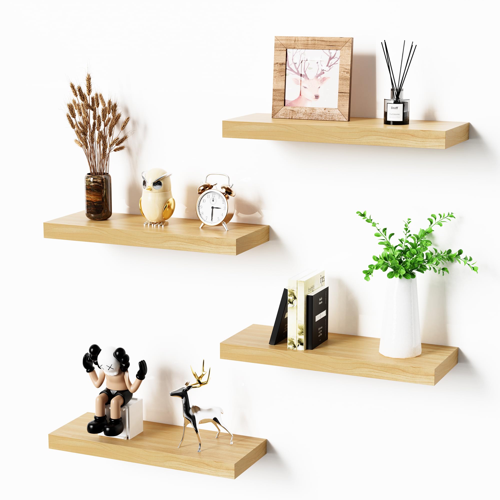 Bellsal Floating Shelves for Wall, Maple Wood Wall Shelf Set of 4, 16 ...