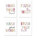 Amazon.com: HRQKO Pink Wash Your Hands Wall Art Set of 4, Kids Bathroom ...