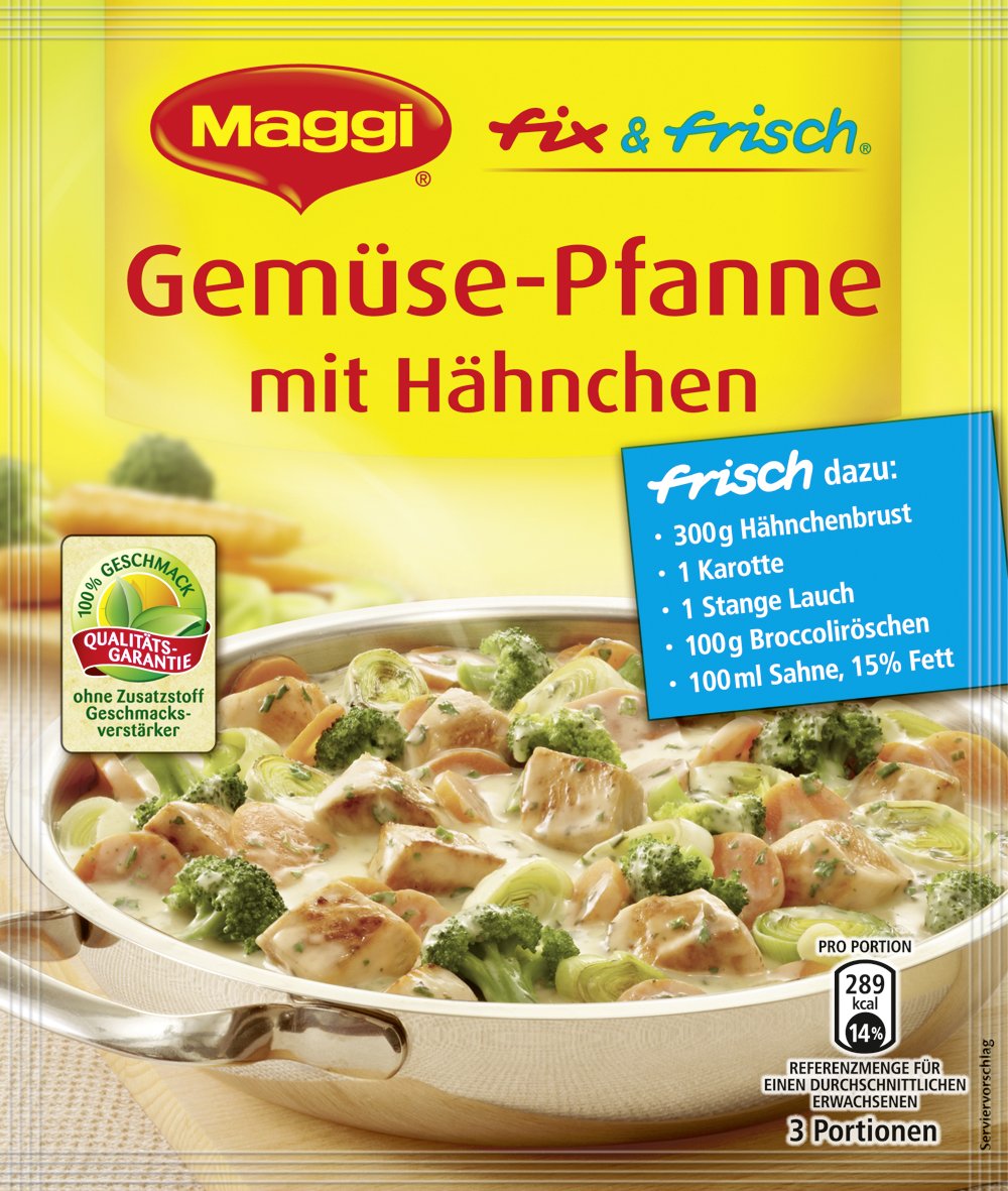 Maggi fix & frisch für Gemüse-Pfanne mit Hähnchen, 31er Pack (31 x 45 g ...