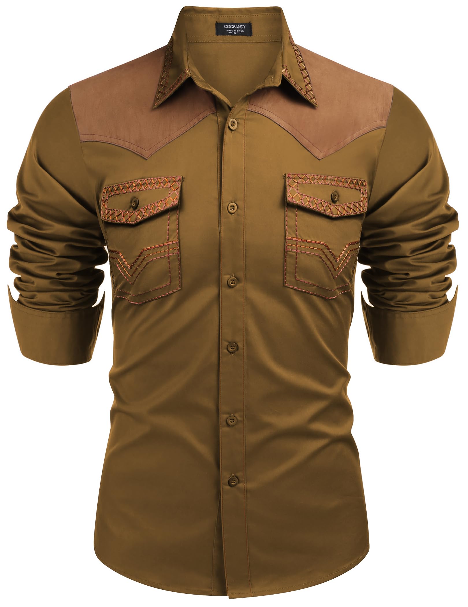 COOFANDY Men's Western Cowboy Shirt Embroidered Long Sleeve Slim Fit Casual Cotton Button Down ...