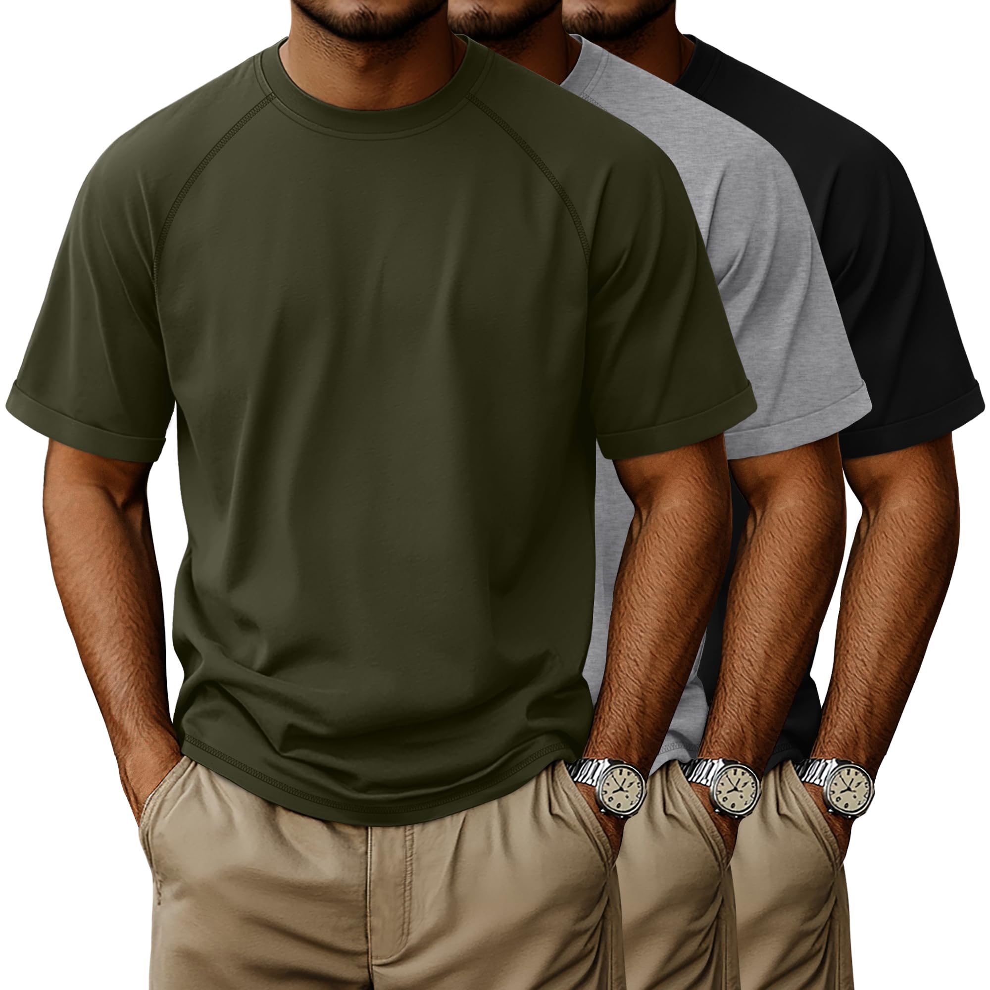 Evervibe 3 Pack Men's Big and Tall Cotton T-Shirts L-5XL Workout Raglan ...