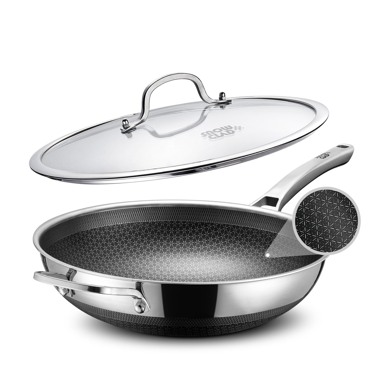 SNOWCLAD Wok, 13 Inch Hybrid Woks & Stir-fry Pans Nonstick, Non Toxic ...