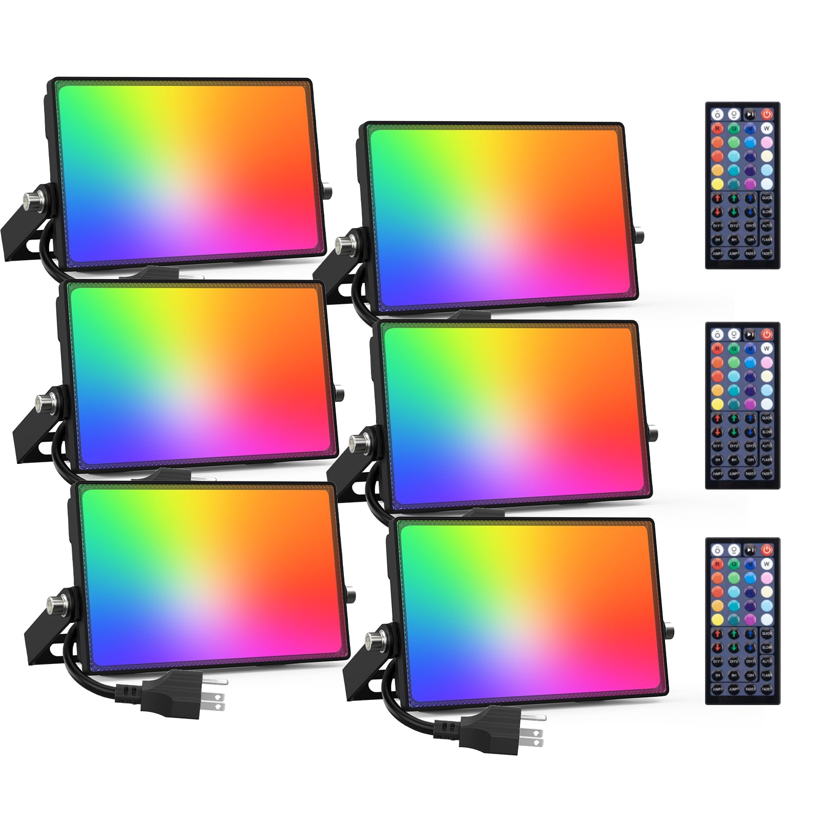 Onforu 6 Pack RGB LED Flood Light Outdoor, 25W DIY Color Changing ...