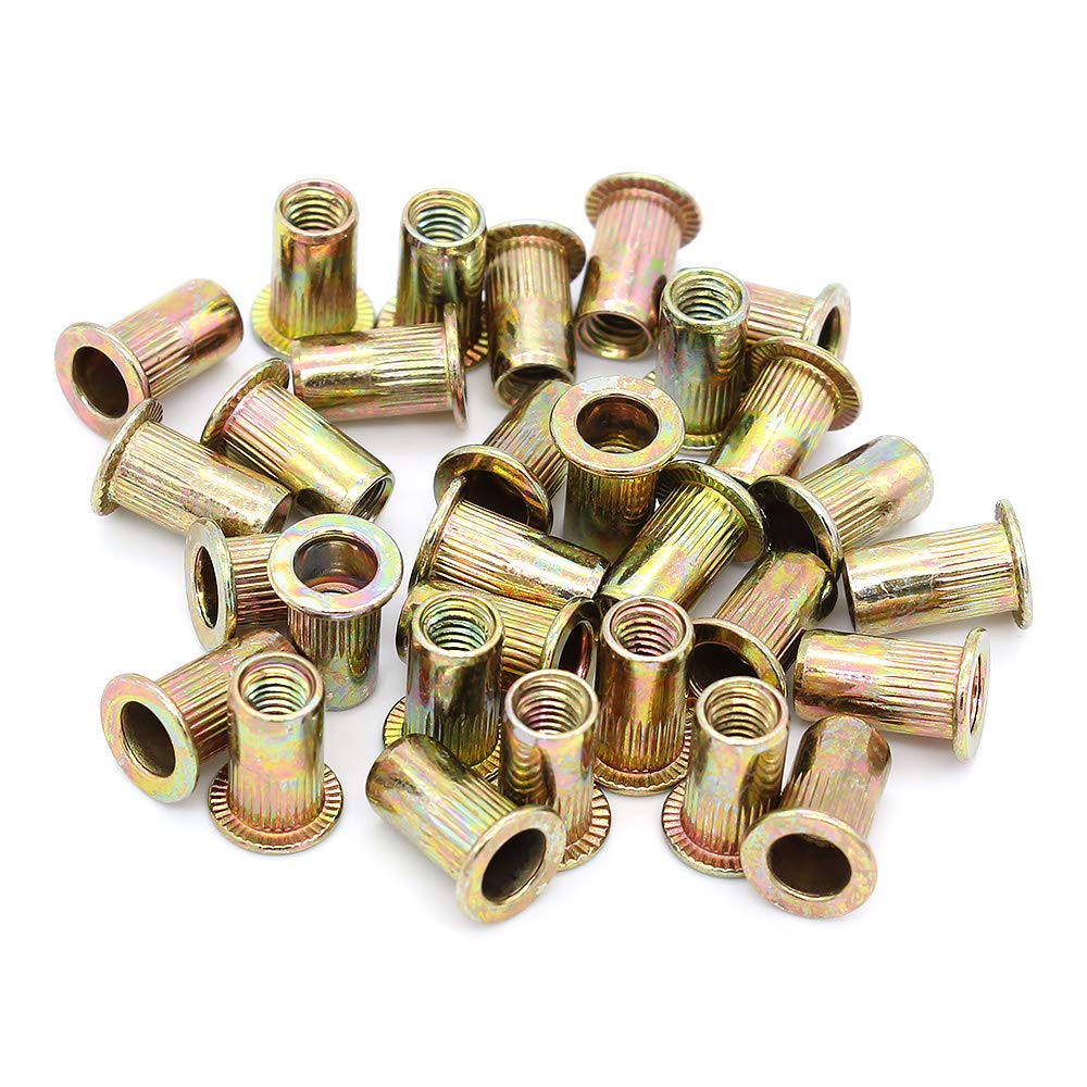 Yuhtech 165PCS Zinc Plated Carbon Steel Rivet Nut Kit, M3 M4 M5 M6 M8 M12 Flat Head Threaded ...