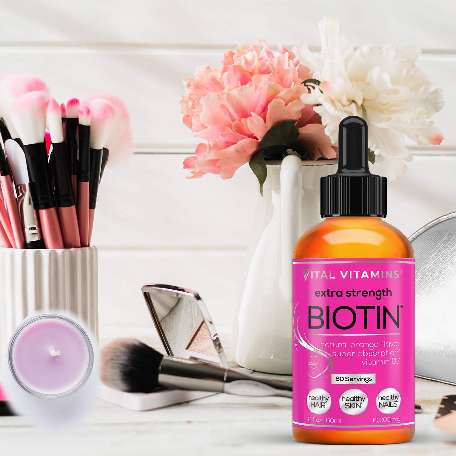 Biotin Extra Strength 10000mcg Natural Orange Flavor Liquid Drops, 60 ...