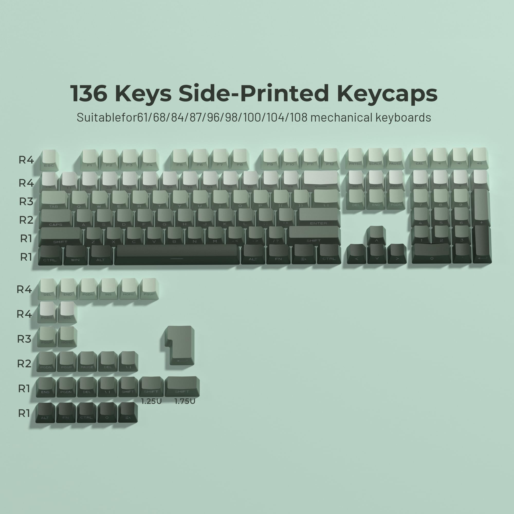 Mua XVX Shine Through Gradient Seaweed Green Keycaps - 136 Keys, Side ...
