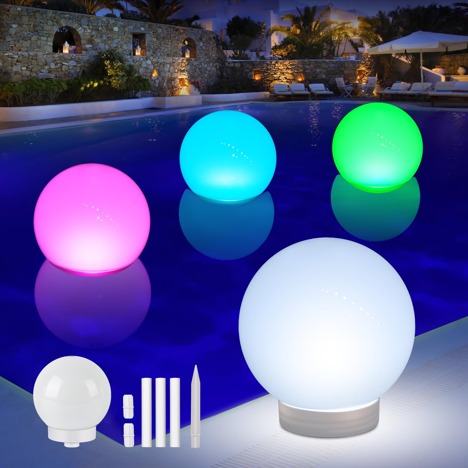 LENONE Solar Floating Pool Lights 2 in 1 Design, Solar Powered RGB ...