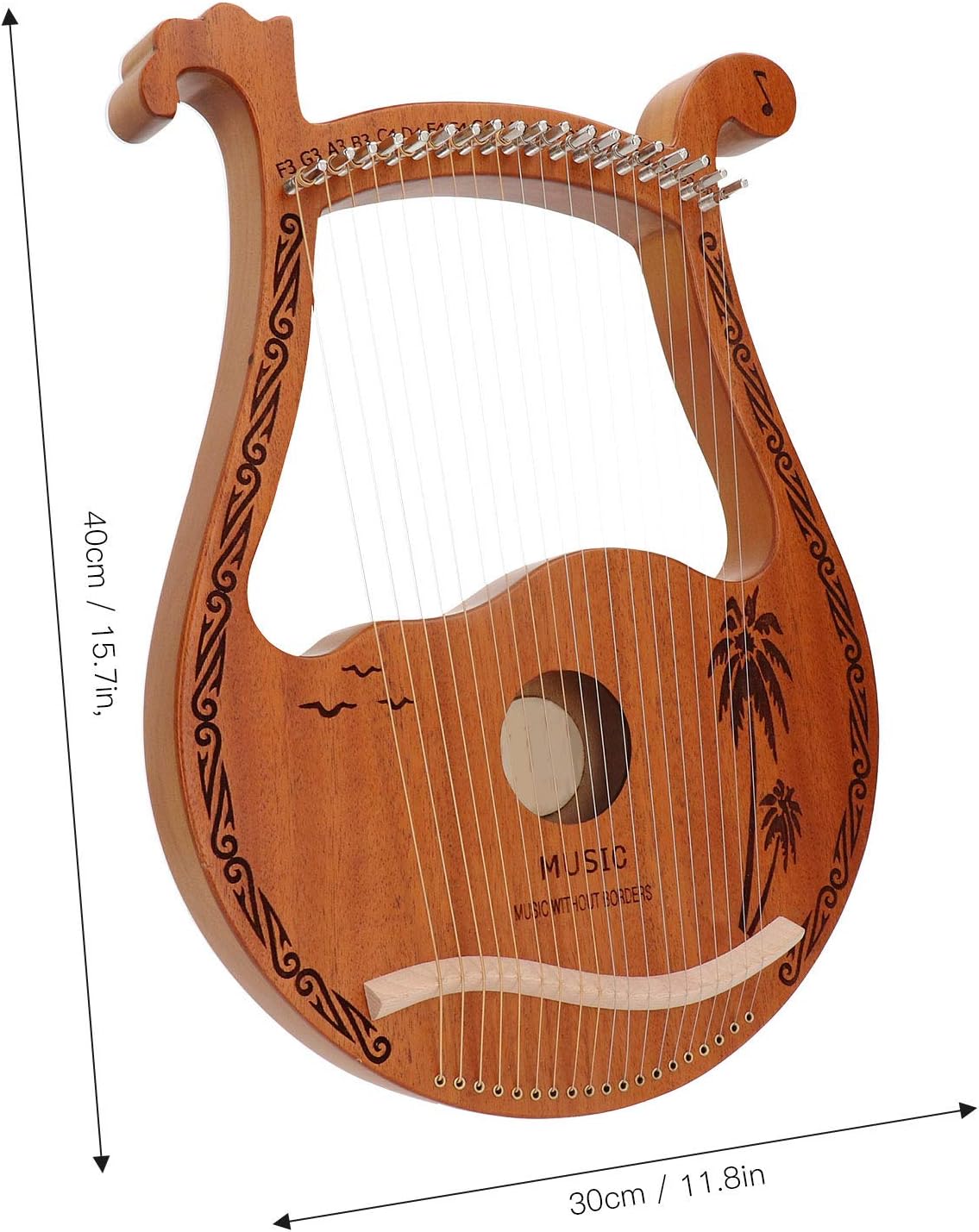 Vbest life Lyre Harp, Portable Mahogany Wood 19 String Harp with Tuning ...