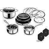 Amazon.com: HexClad Hybrid Nonstick 15-Piece Cookware Set, 12" Wok, 8 ...