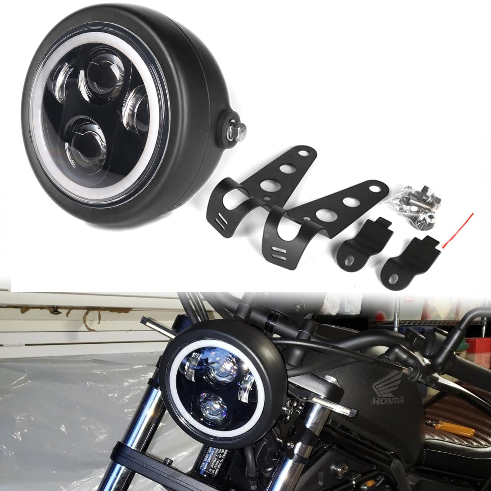 Mua HOZAN Black 5.75 5-3/4inch Motorcycle Headlight White Halo DRL with ...