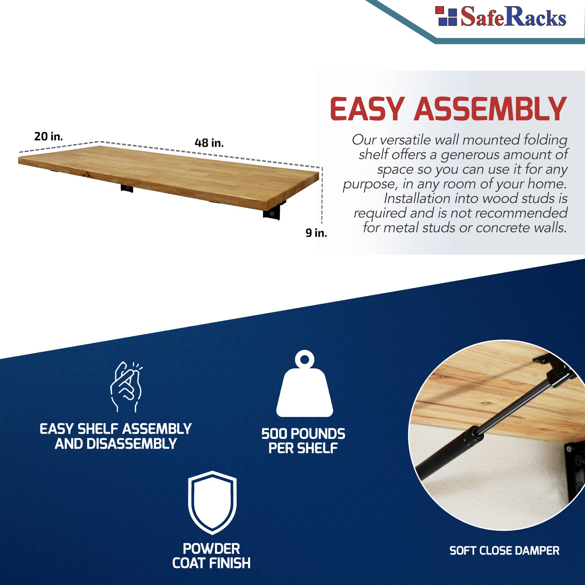 Mua SafeRacks Heavy Duty Wall Mounted Folding Table | Collapsible Workbench with Soft Close ...