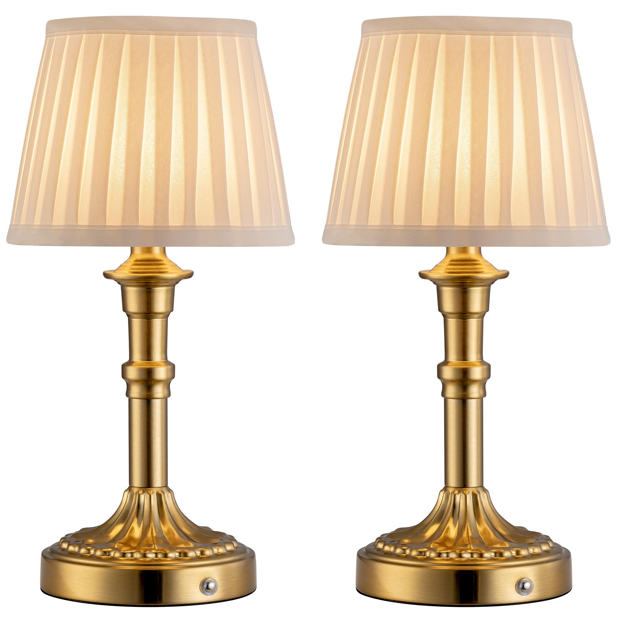 KDG Cordless Portables Table Lamp Set of 2, LED Fabric Shade Small Desk ...