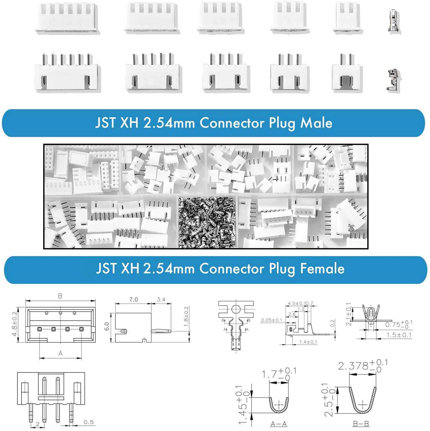 Litorange 500PCS 2.54mm 2/3/4/5/6 Pin Housing JST Adapter Cable ...