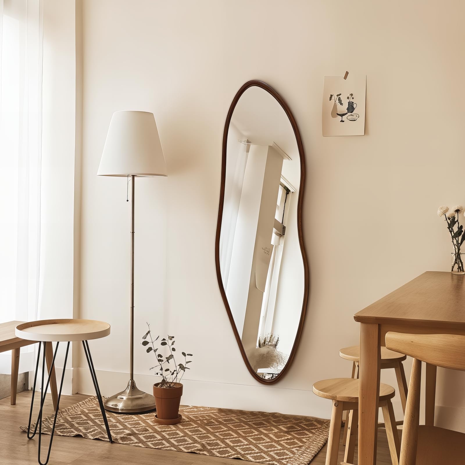 TheiaMo Irregular Full Length Mirror, 65"x22" Wooden Farmhouse Full ...