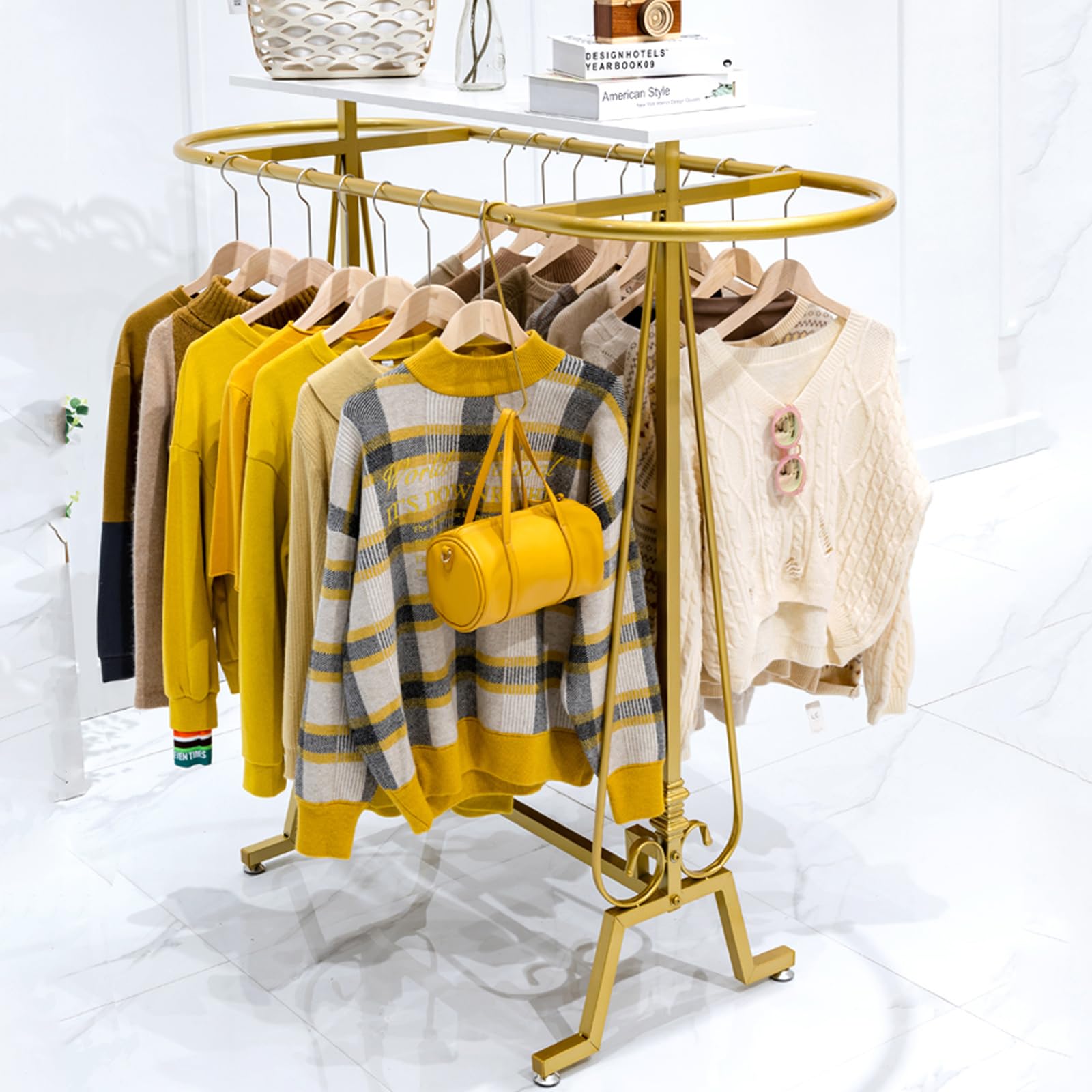 SPTZQURY Round Clothing Rack, Commercial Floor Standing Clothes Hanging ...