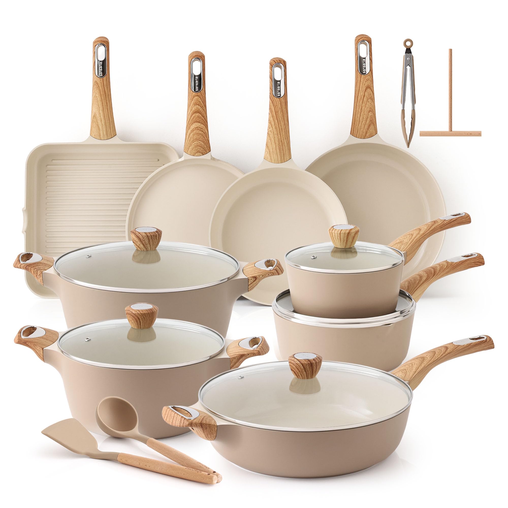 SENSARTE Ceramic Cookware Sets, Pots and Pans Set Non stick, Non toxic Healthy Induction ...
