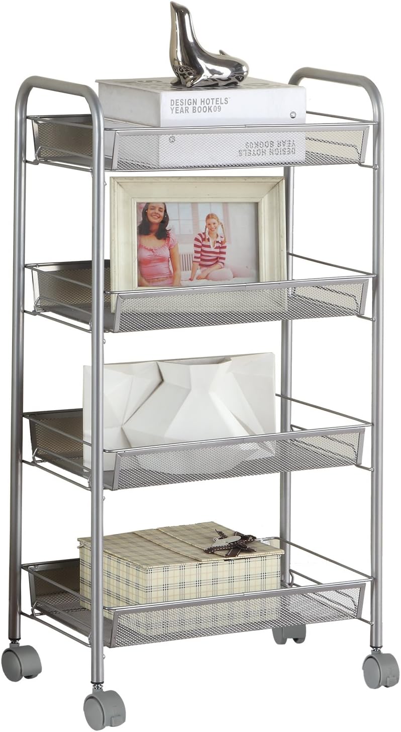 Amazon.com: SINGAYE 4 Tier Metal Mesh Rolling Cart Mesh Storage ...