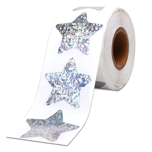 1.5" Large Holographic Sliver Star Stickers for Kids Reward, 500 Pcs ...
