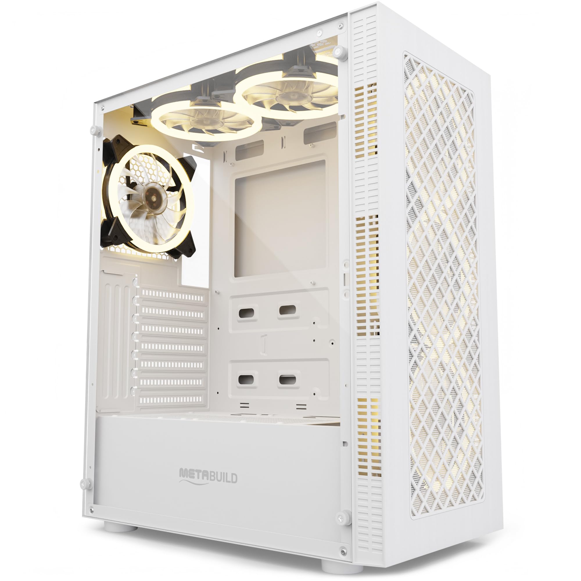 METABUILD ATX PC Case – 6X PWM ARGB Fans Included – High Airflow Front ABS Panel MB881A (White ...