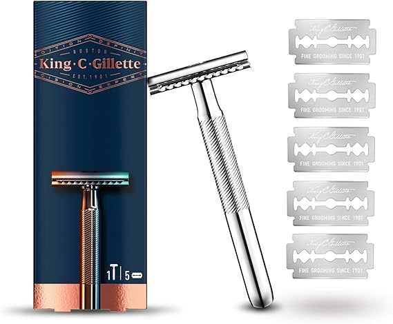 King C. Gillette Double Edge Safety Razor for Men + 5 Platinum Coated ...