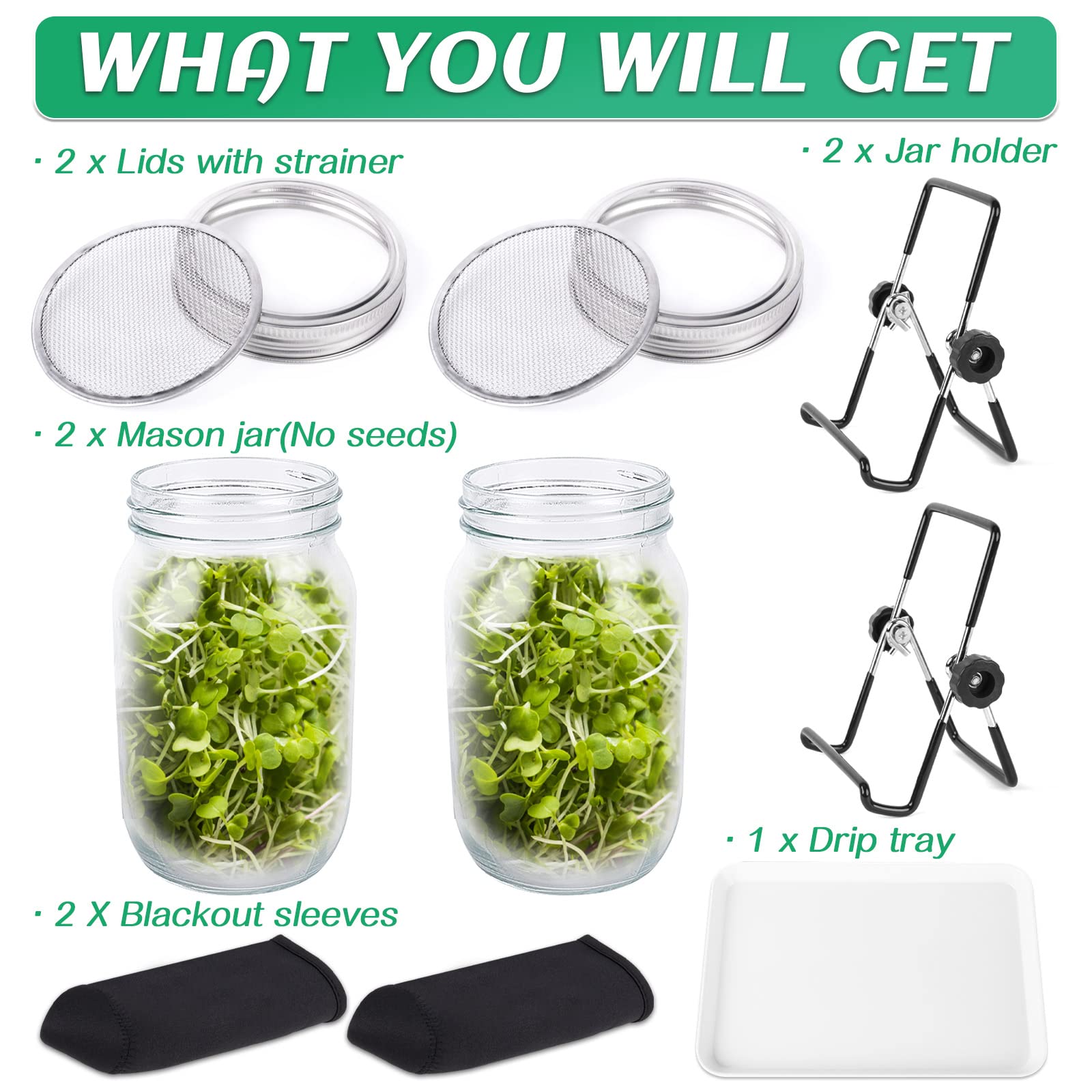 Mua Seed Sprouting Jar Kit with 2 Wide Mouth Mason Jars Bean Sprouts ...