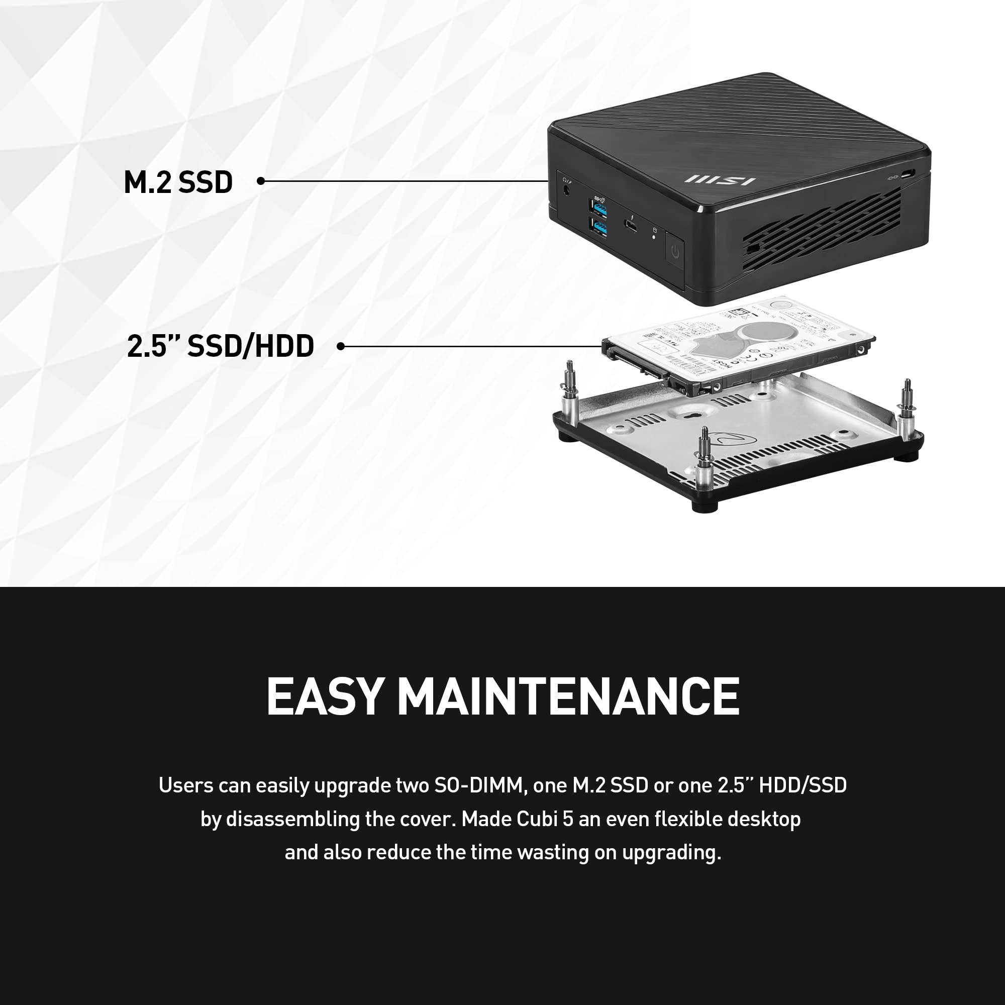 MSI Cubi 5 Mini PC: Intel Core I7-12550U, 16GB DDR4 (2x8GB) 2666MHz ...