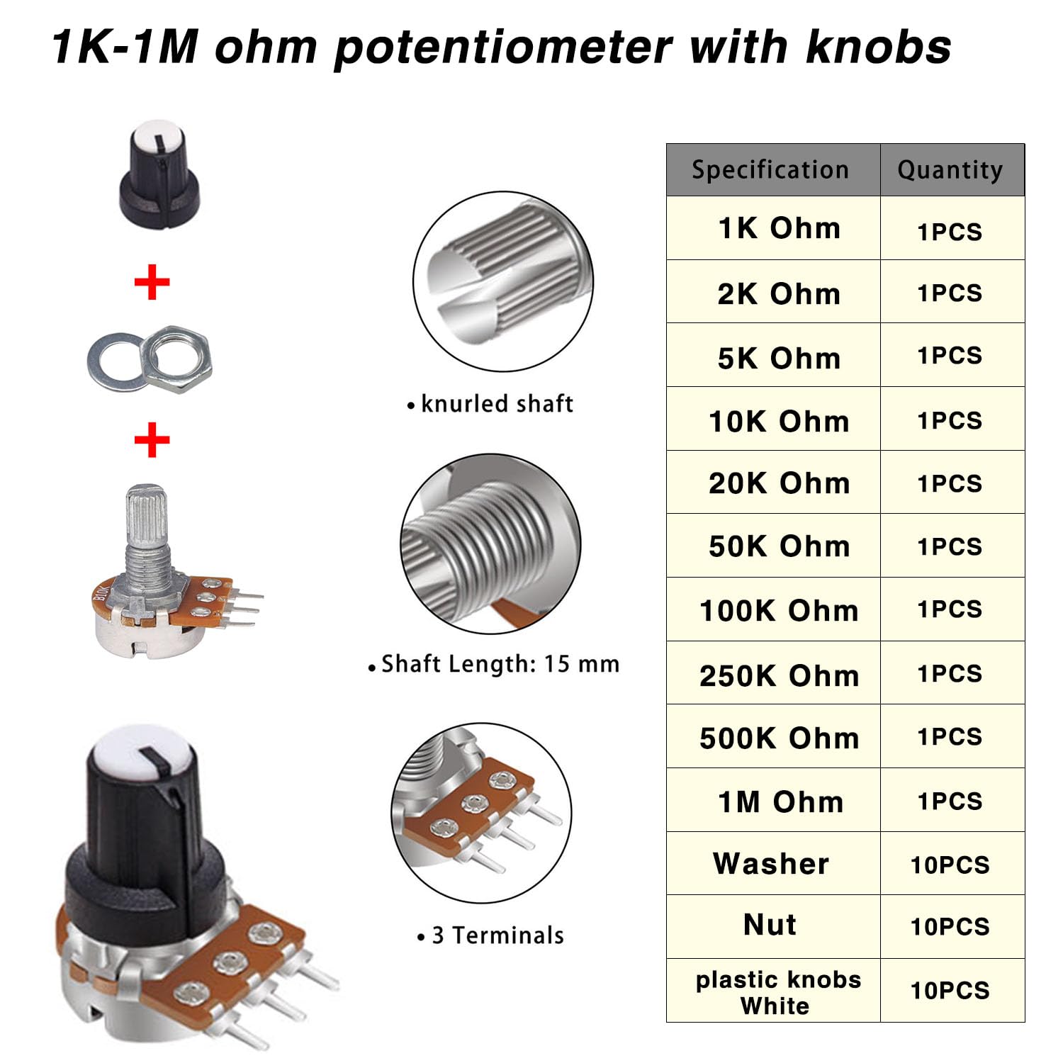 Mua Taiss 40PCS Potentiometer Kit with Rotary knobs,WH148 B1K 2K 5K 10K ...