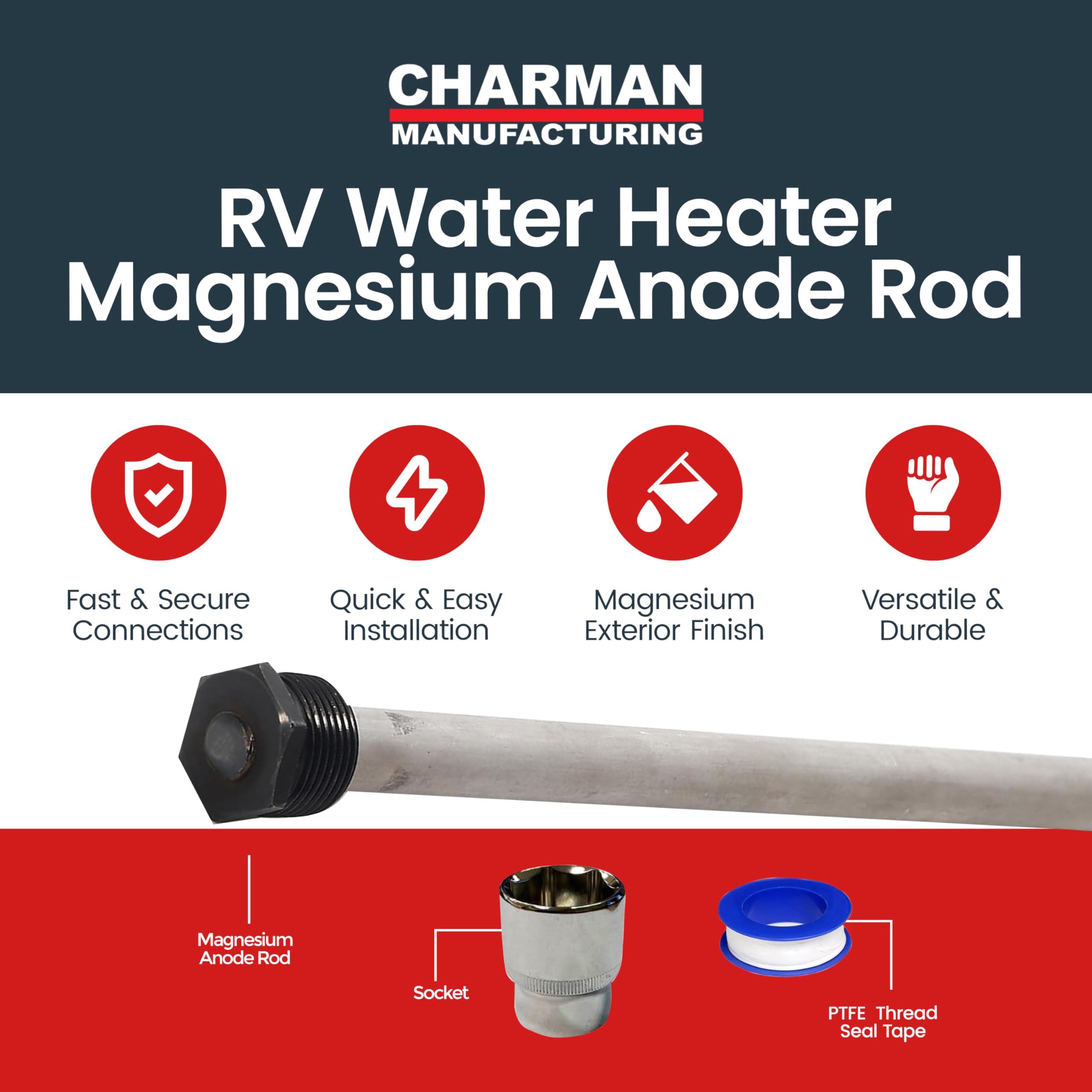 Flexible Water Heater Magnesium Anode Rod 3/4 Inch NPT Thread Hex Plug ...