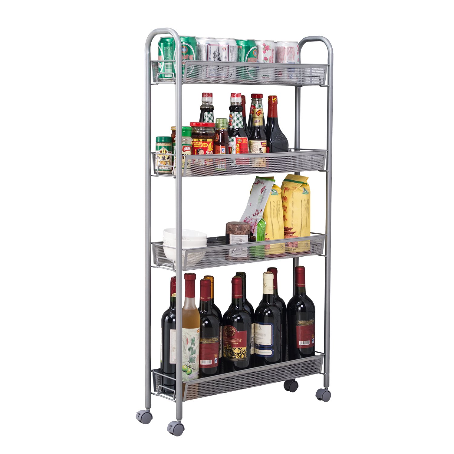 HOMFA 4-Tier Gap Kitchen Slim Slide Out Storage Tower Rack with Wheels ...