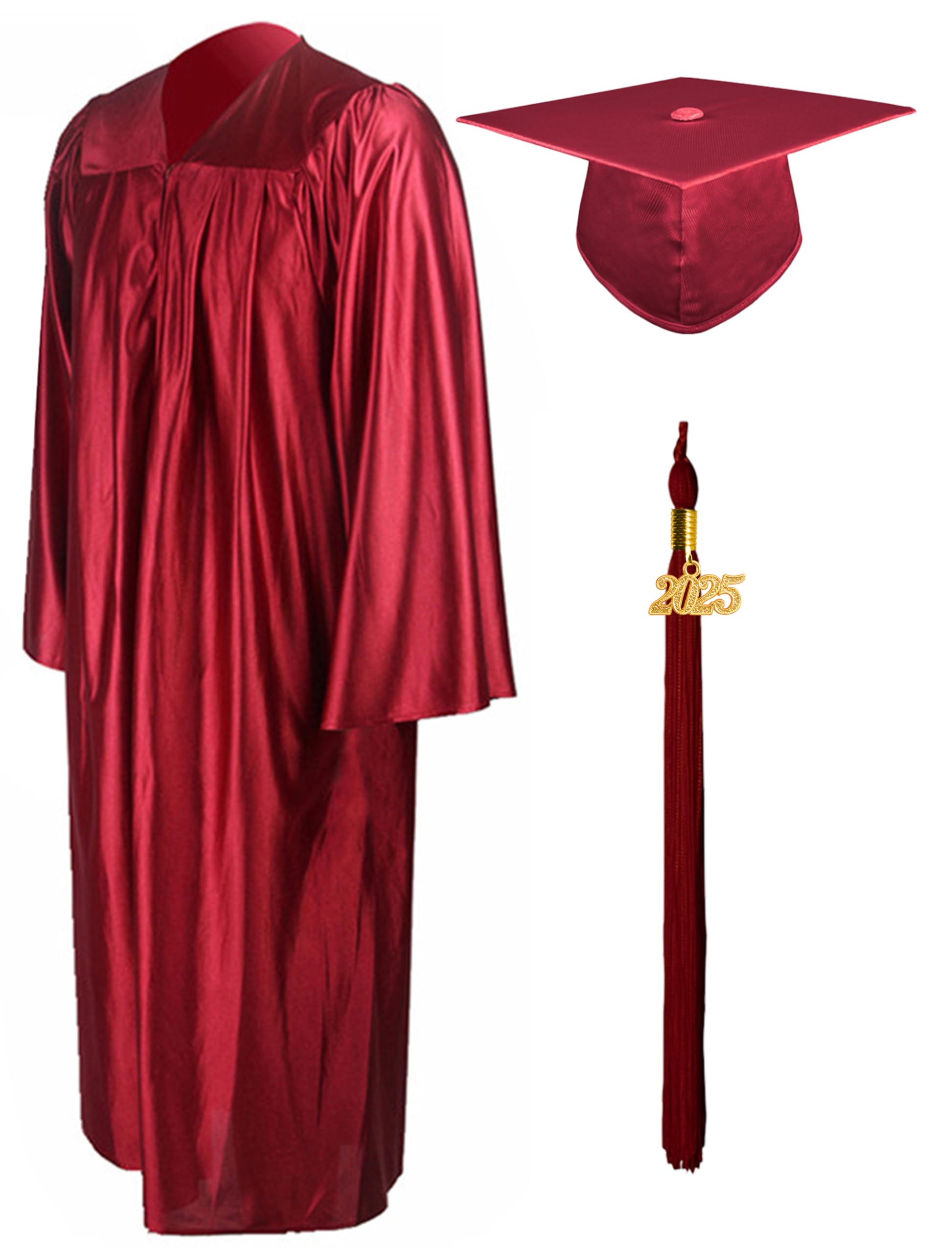 GraduationMall Shiny Graduation Cap and Gown with 2025 Tassel for High ...