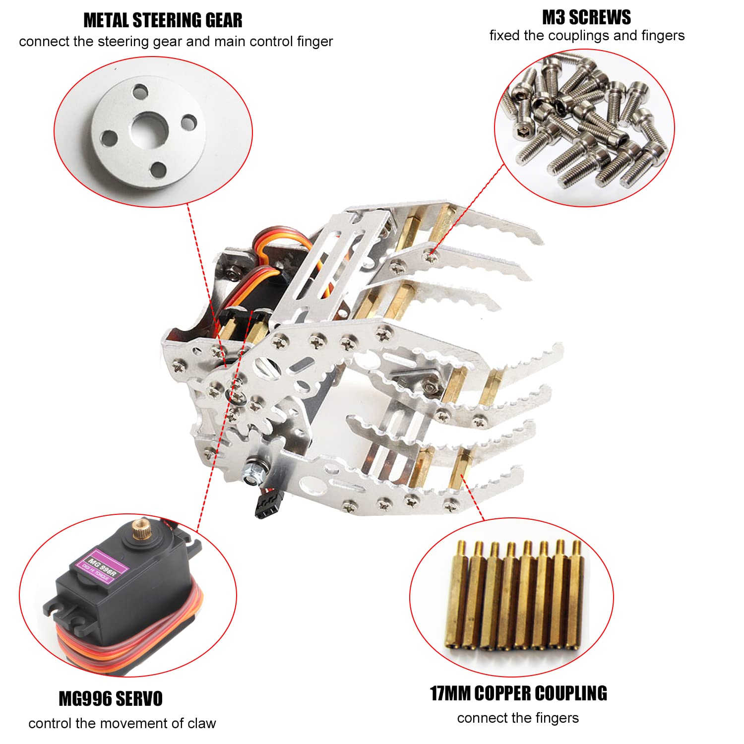 Professional Metal Robot Arm Claw Mechanical Gripper With High Torque Servo, Hand Fingers Paw RC ...