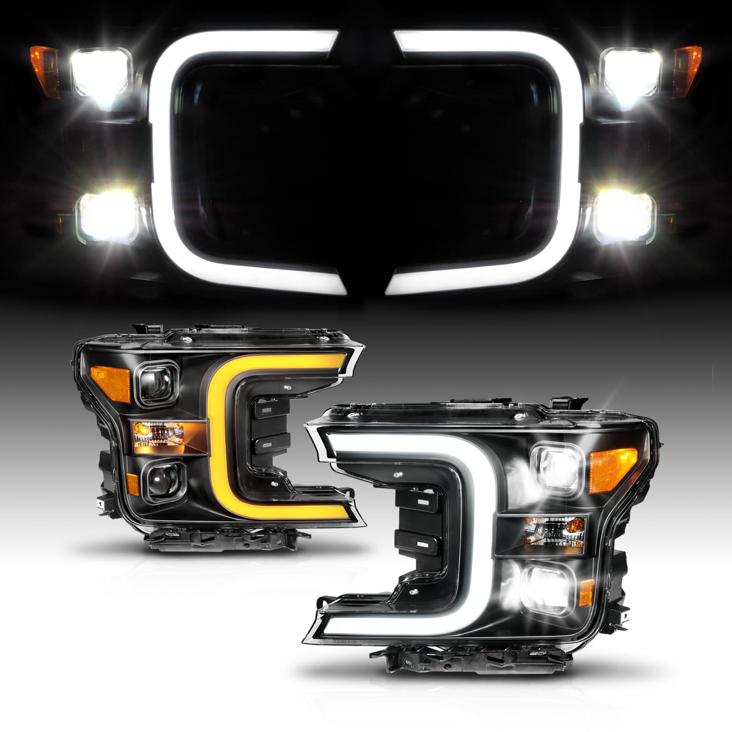 Mua AmeriLite for 2018-2020 Ford F150 Truck LED Projector DRL Switchback Signal Tube Black ...