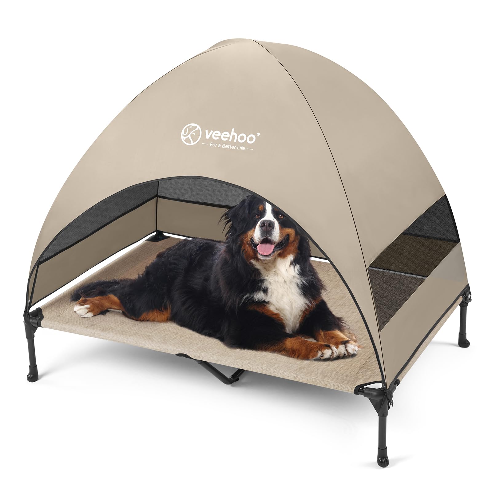 Veehoo Outdoor Dog Bed with Canopy, Cooling Elevated Dog Bed with ...