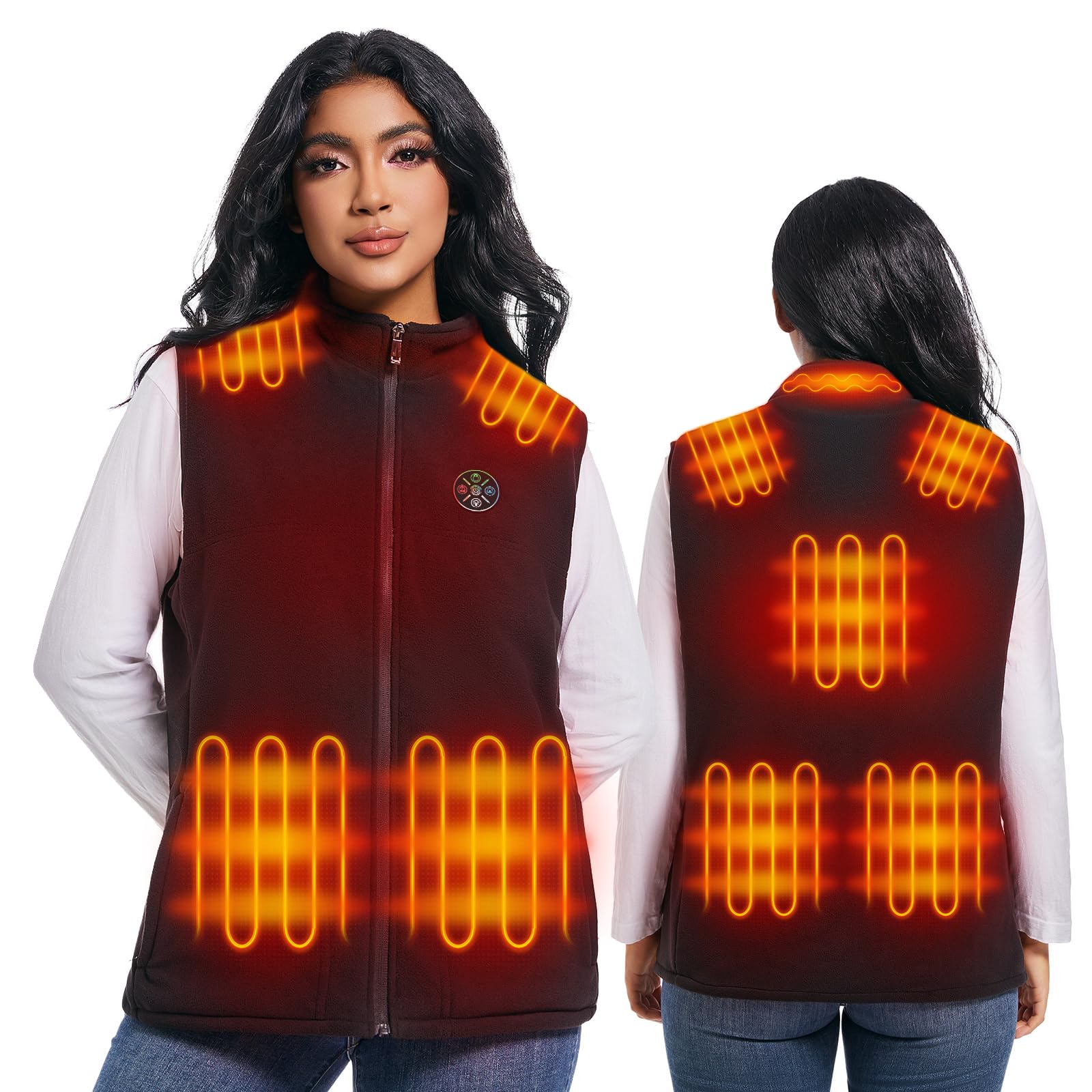 Fleece Heated Vest for Women, 8 Heating Zones, 3 Temperature Levels ...